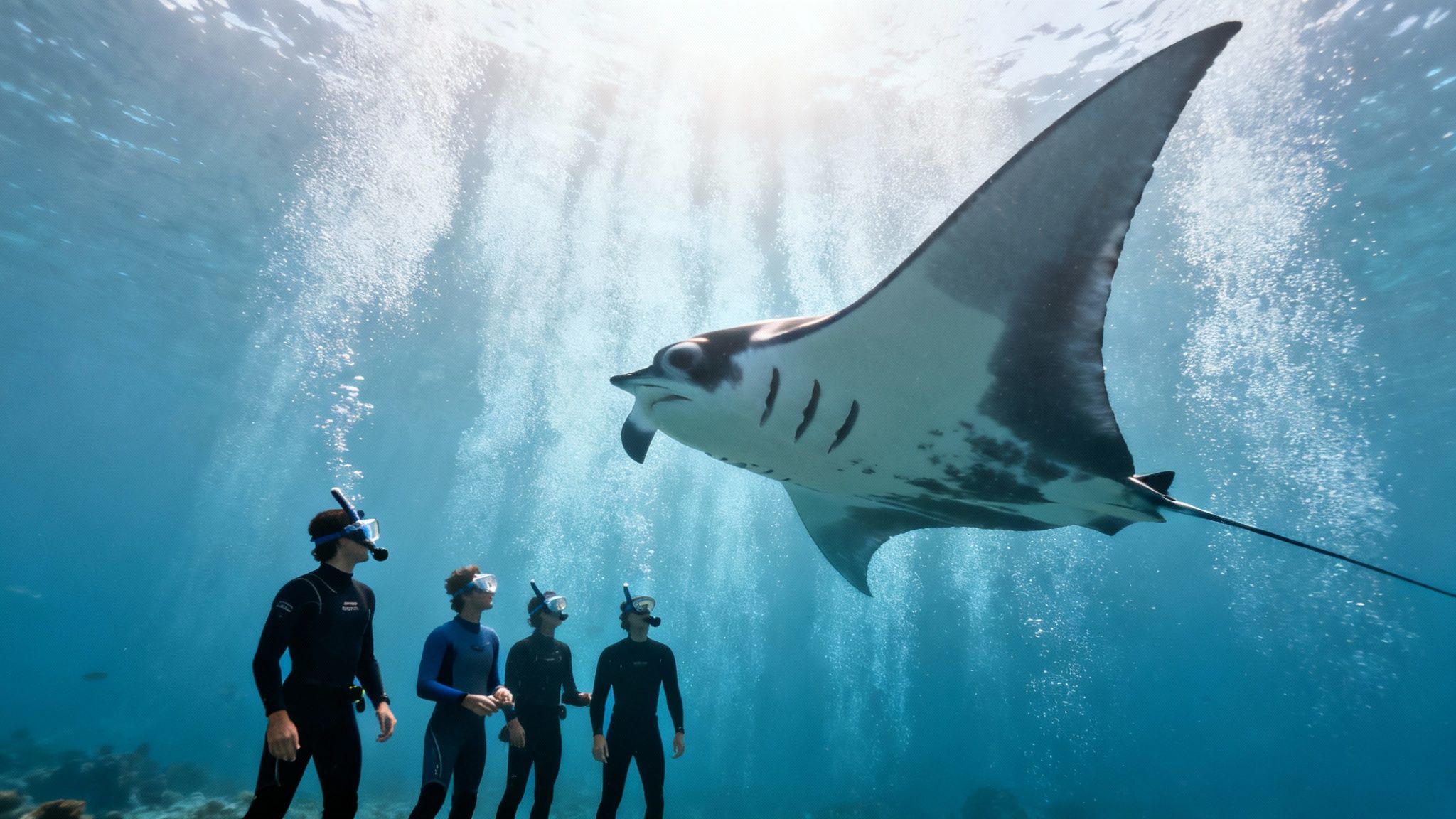 Manta Ray Swimming Underwater: Kona Ocean Adventure | Kona Snorkel Trips