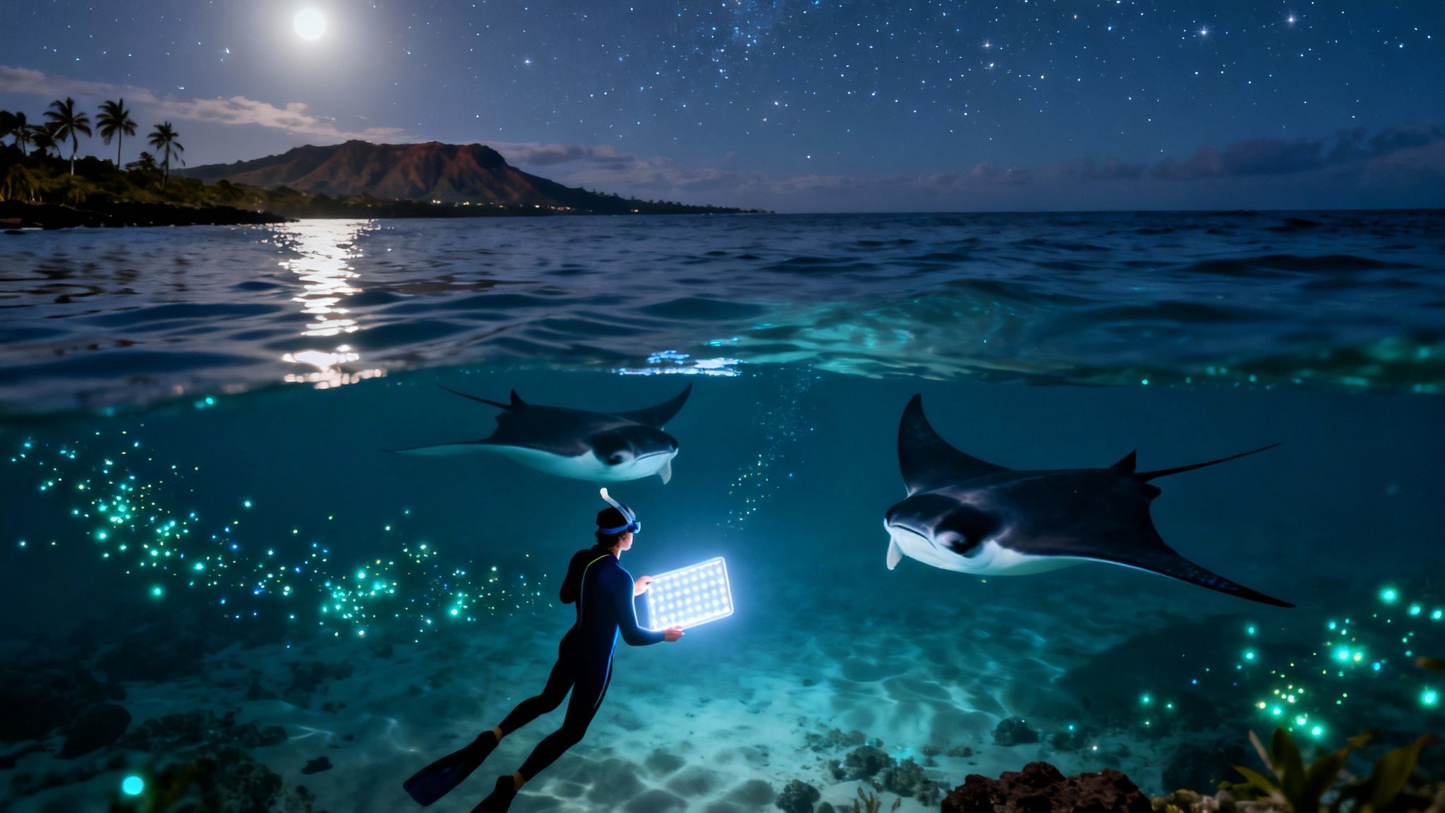 Swim with manta rays big island: Kona Night Snorkel Guide