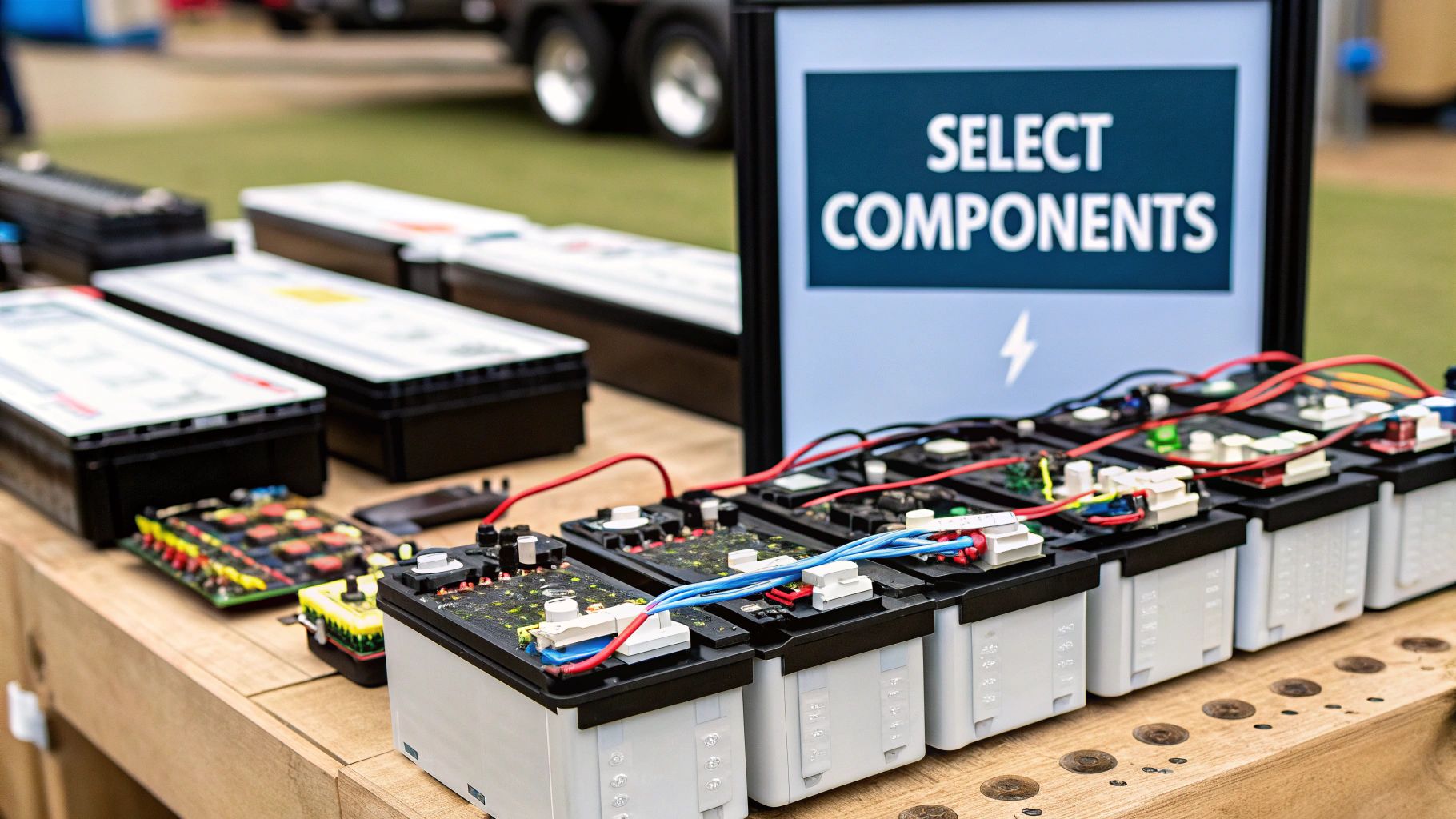 Technician inspecting racks of batteries in a BESS container