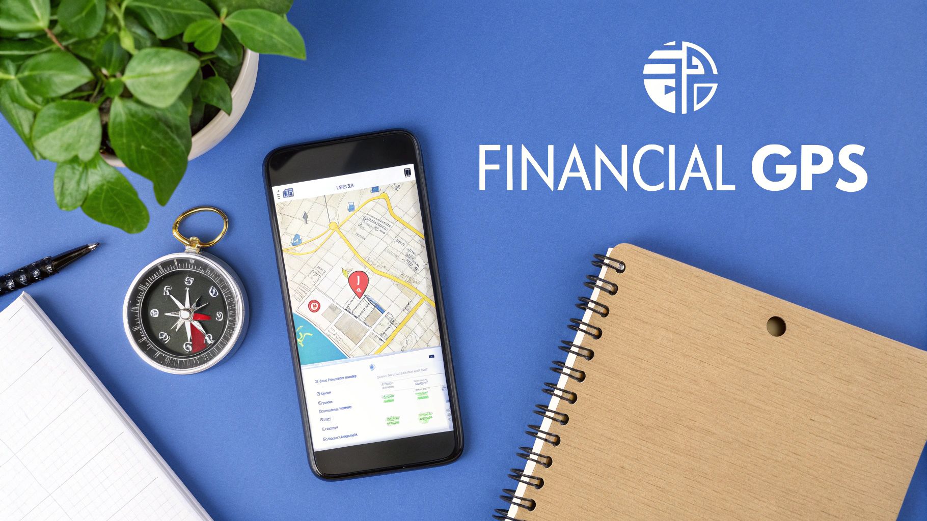 An overhead view of a desk with a laptop displaying a financial chart ...