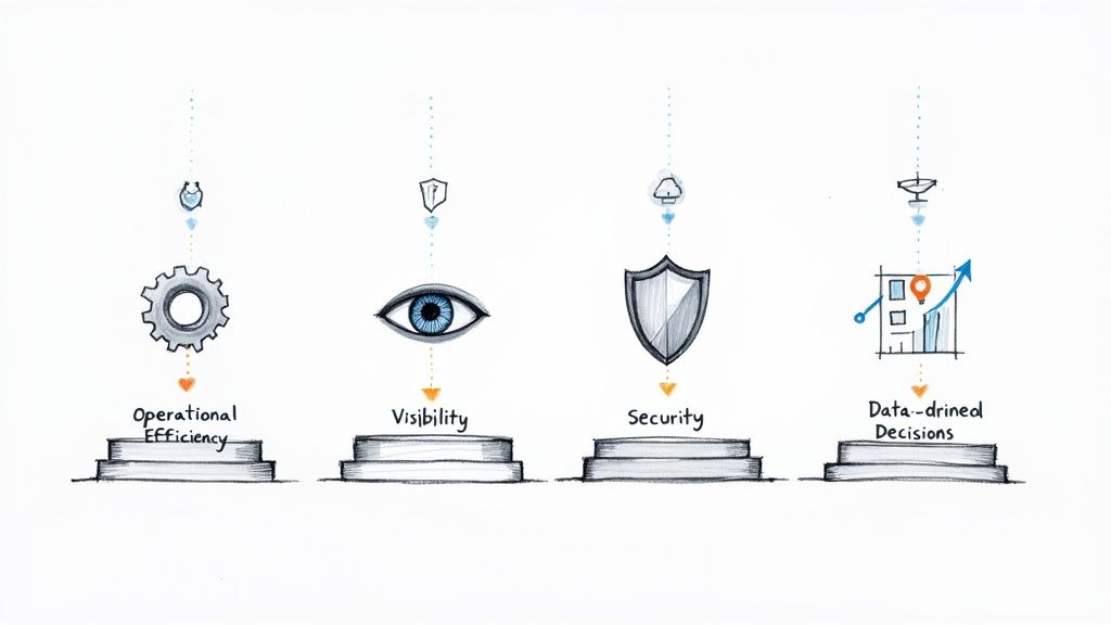 Four key business pillars: operational efficiency, visibility, security ...