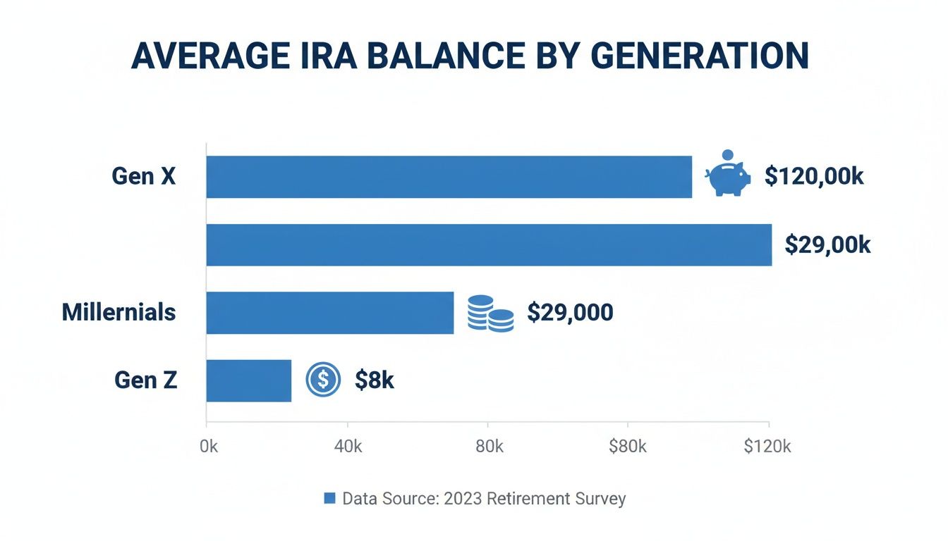 Horizontal bar chart illustrating average IRA balances for Gen X ...