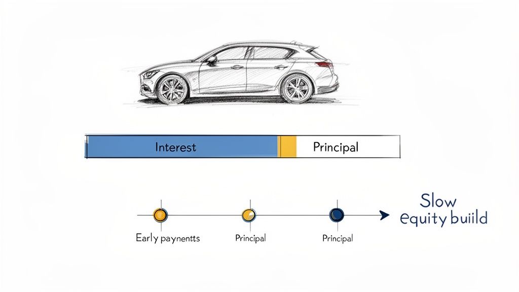 Illustration of car loan amortization showing a large portion of early ...
