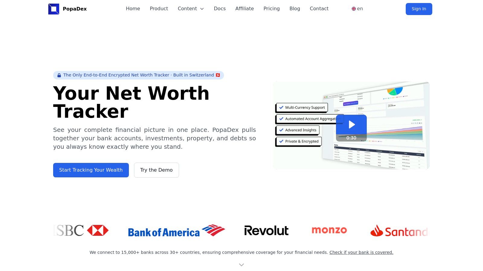An illustration of the PopaDex financial tracking dashboard, showing net worth, cash flow, and ...