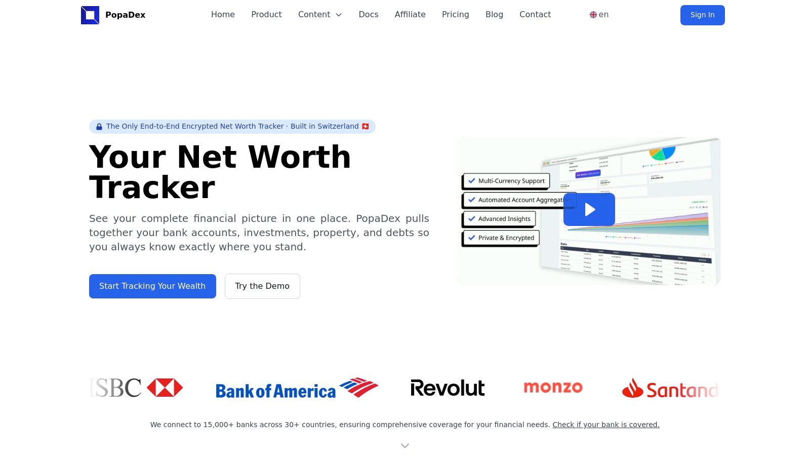 PopaDex net worth tracking dashboard for financial planning