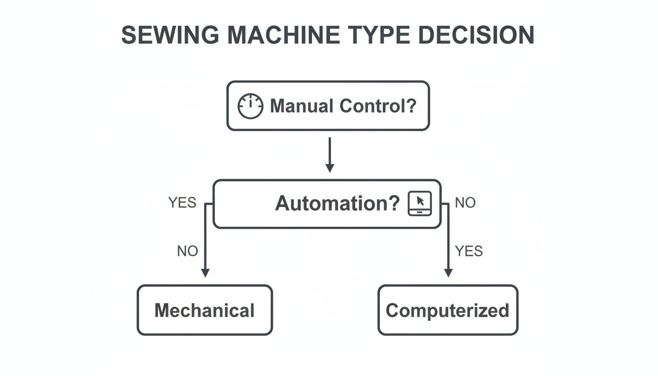 A decision tree diagram illustrating sewing machine type decisions ...