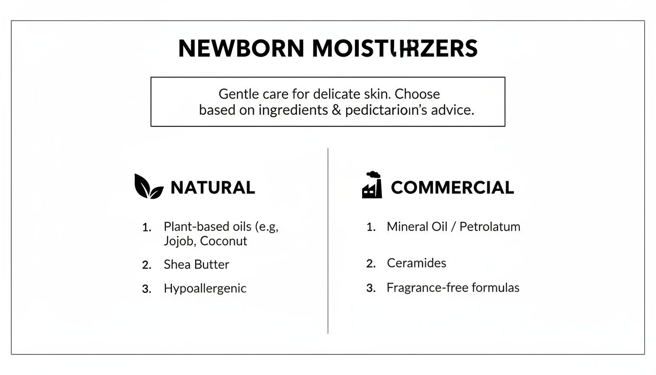 An image comparing natural and commercial newborn moisturizers, listing ...