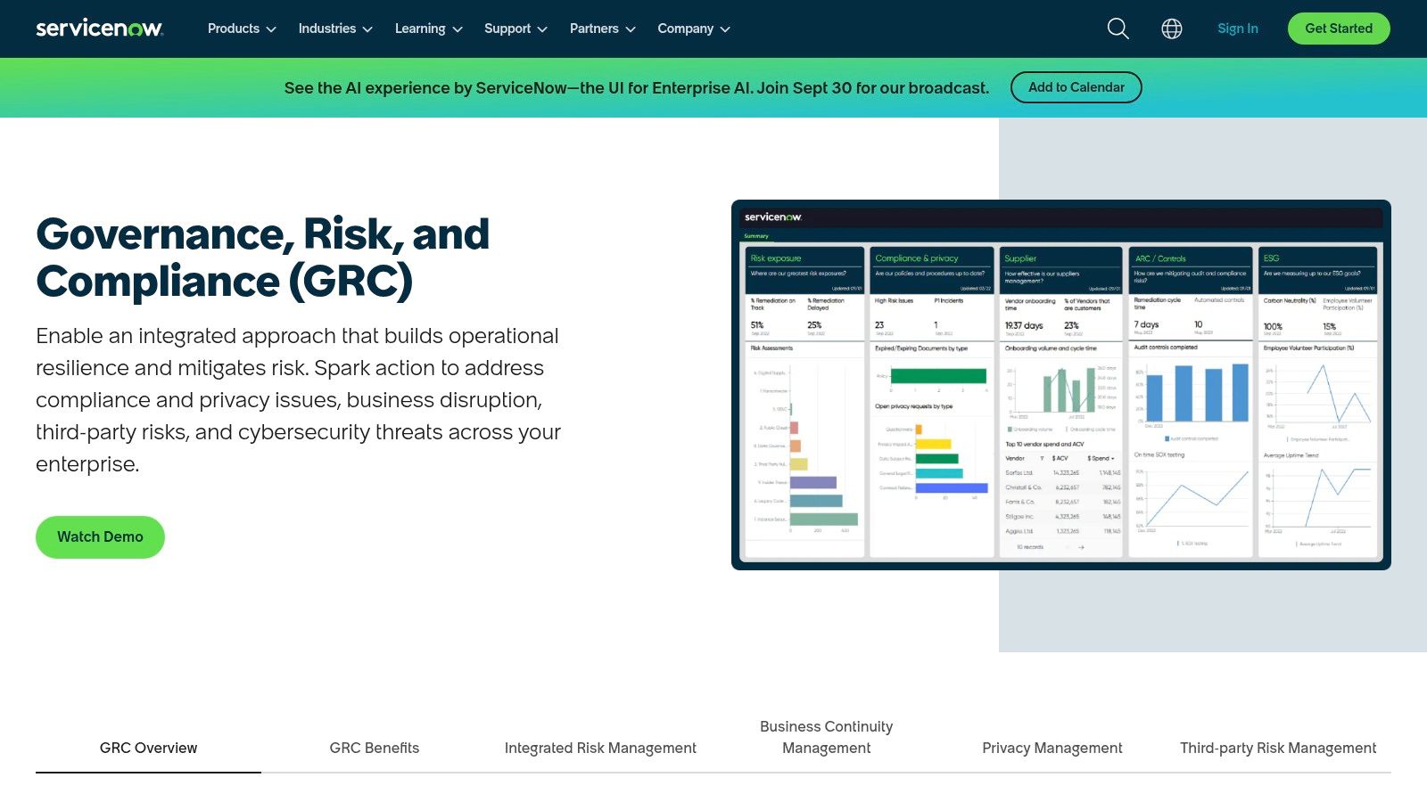 ServiceNow Governance, Risk, and Compliance (IRM/GRC)